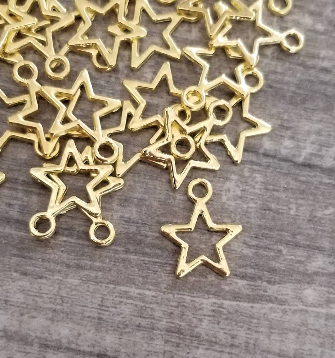 Beautiful Bright Gold Star Charms Gold Celestial Charms Open Star ...