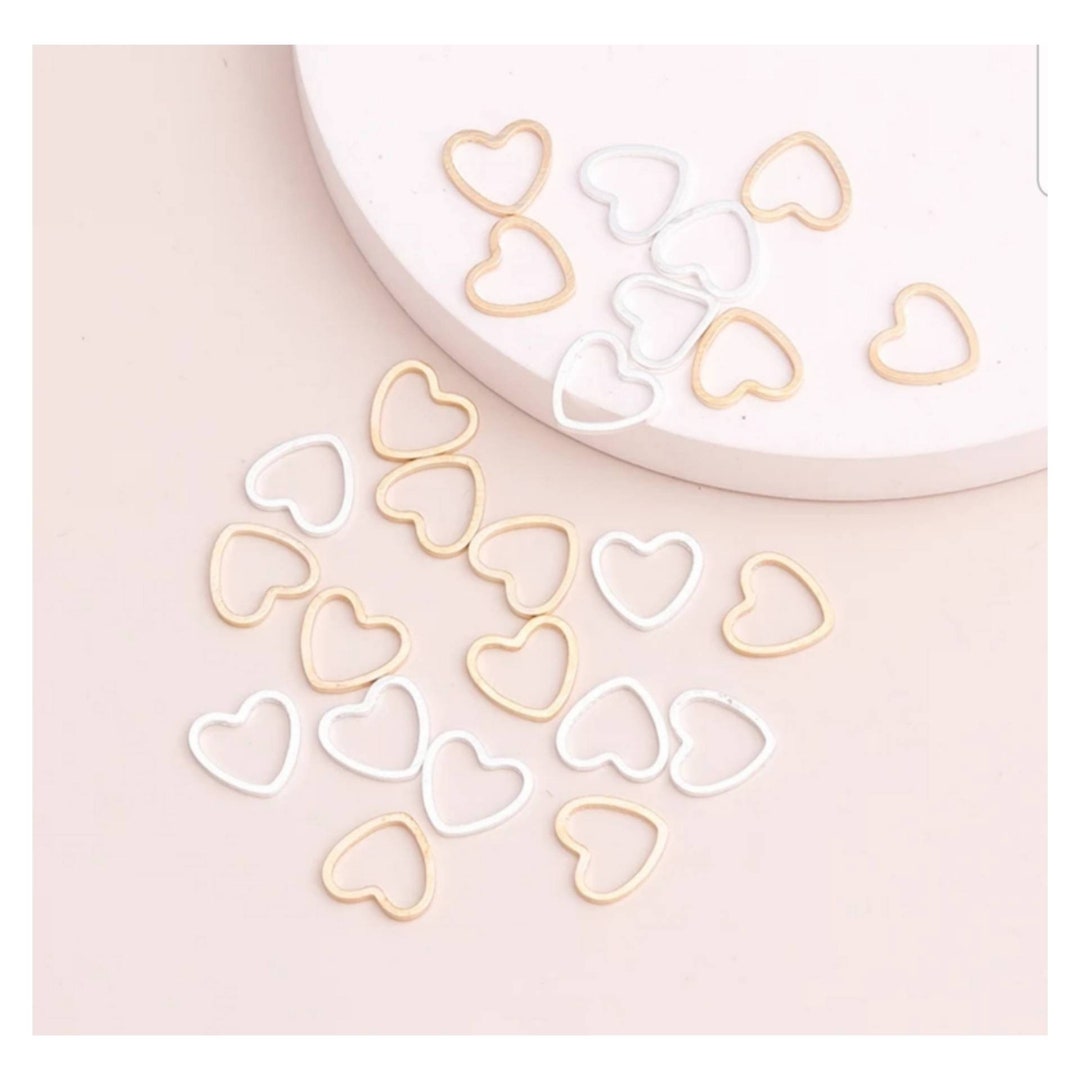 10 Tiny Heart Connectors Soft Gold or Silver Mini Heart Charms No Loop ...