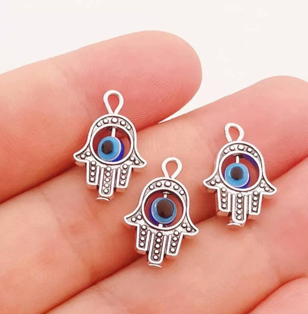 Hamsa Kabbalah Hand of God Charms With Spinning Blue Evil Eye Bead ...