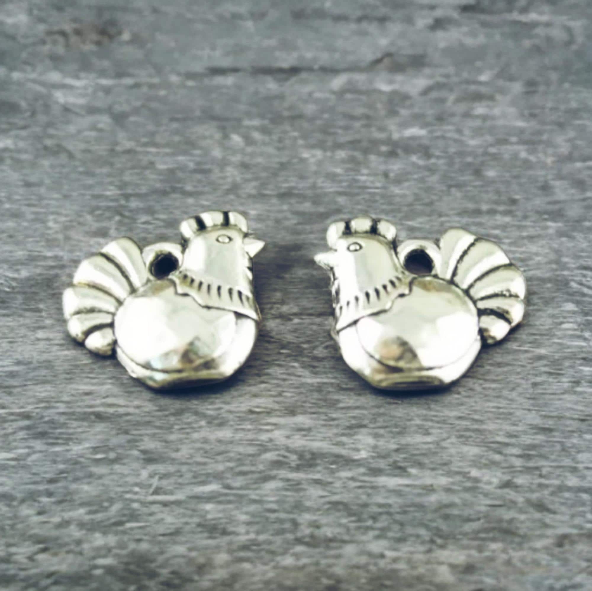 8 Chicken Charms Rounded Double Sided Cute Little Farm Barnyard Animal ...