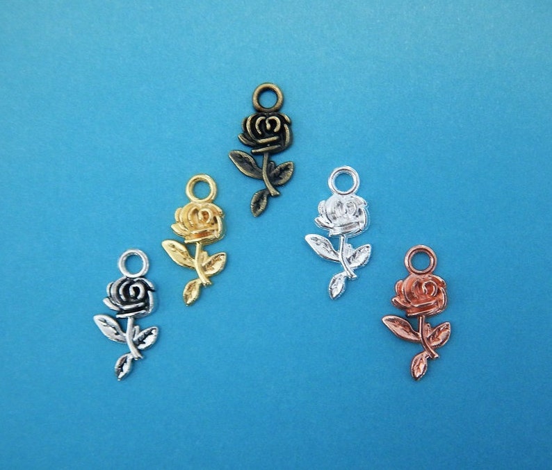 10 Lovely Rose Charms 6 Colors Flower Floral Jewelry Supplies 10x20mm ...