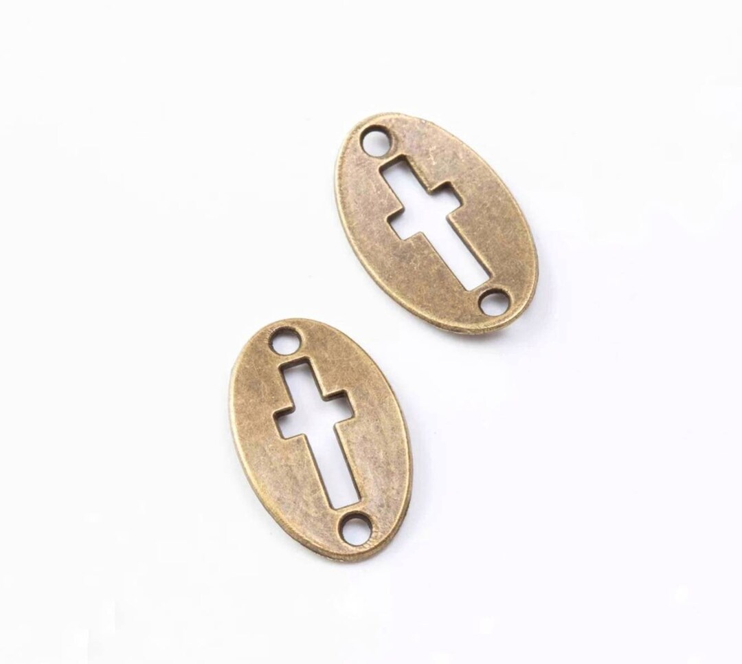 6 Small Bronze Oval Connectors With Cut Out Cross Design Bronze Cross ...