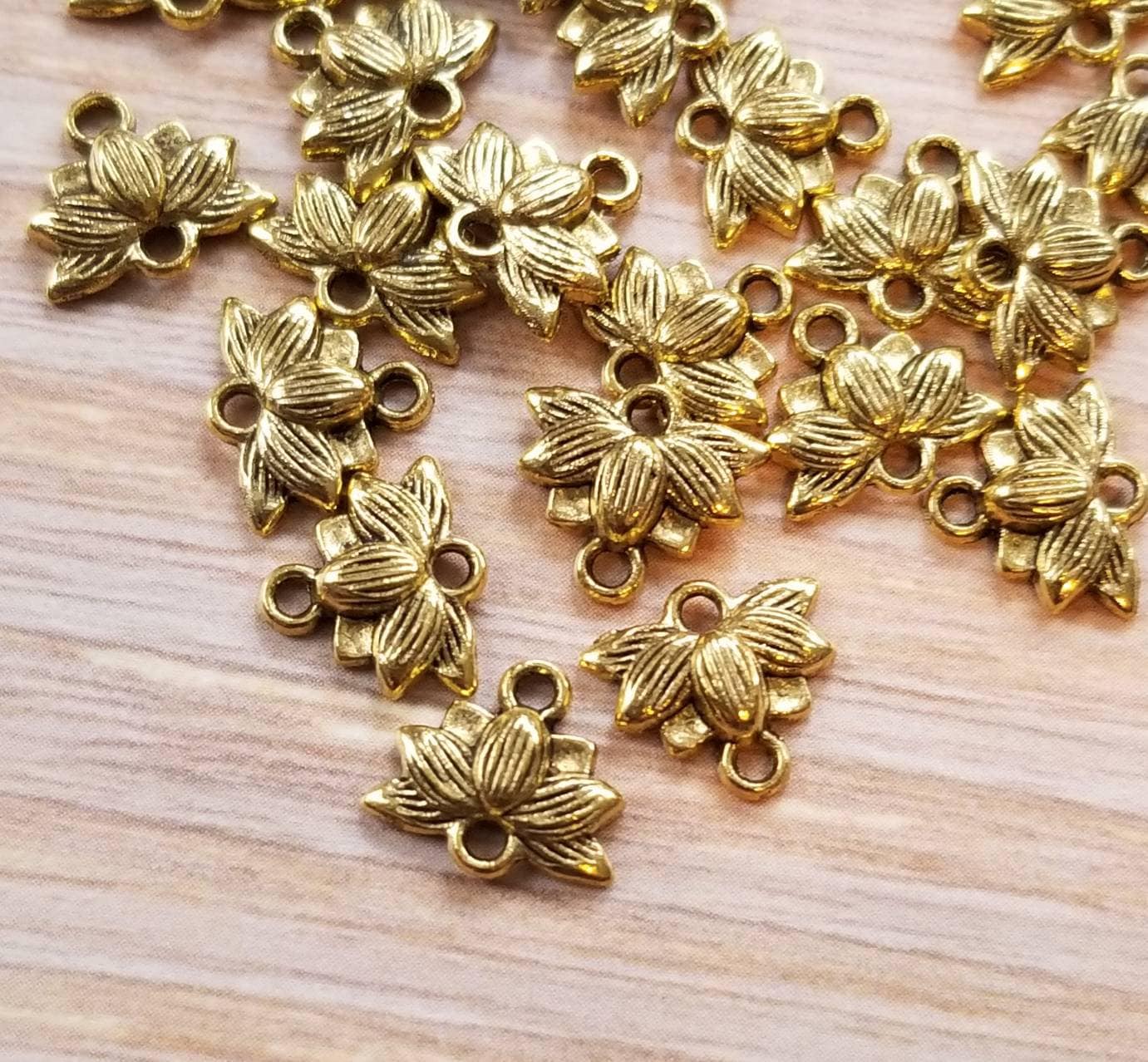 Tiny Lotus Connectors Mini Antique Gold Lotus Flower Connector Charms ...