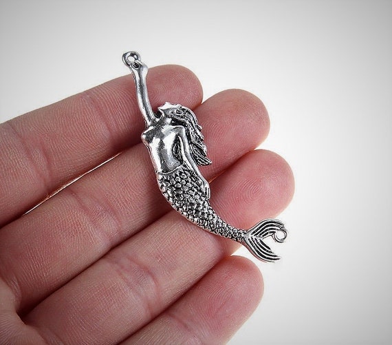 Mermaid Connector Charm Pendant Lovely Detailed Well Crafted Strong Jewelry Supplies Beach Fantasy Long 60x24mm