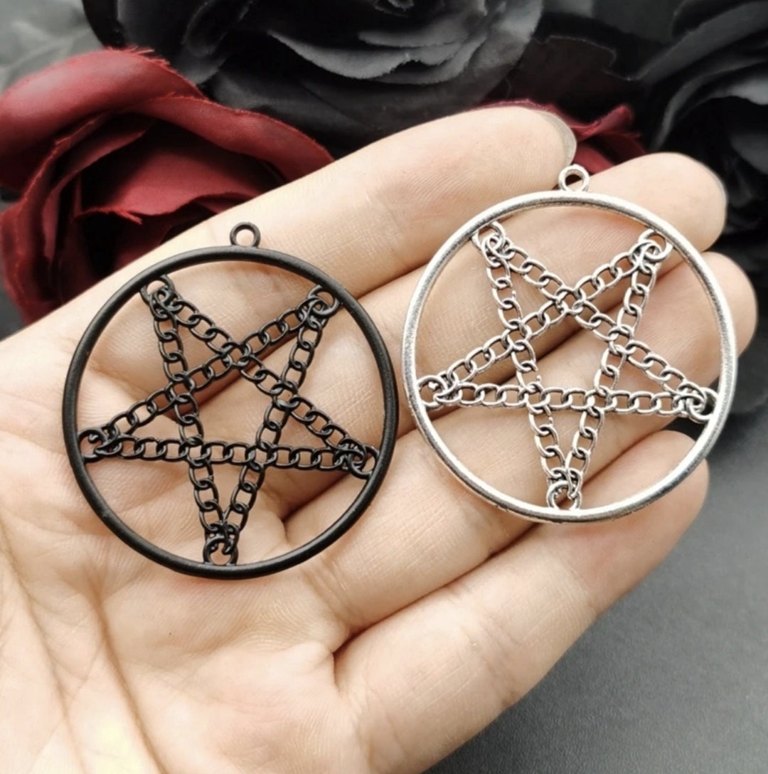 Large Chain Mail Pentacle Pendants Silver, Black. or Light Gold Pentacles Pentagram Pendants ...