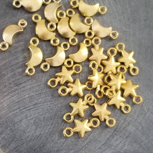 10 Mini Gold Celestial Connectors Tiny Moon and Star - Etsy