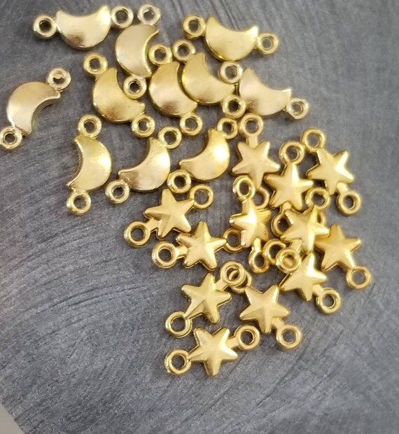 10 Mini Gold Celestial Connectors Tiny Moon and Star - Etsy