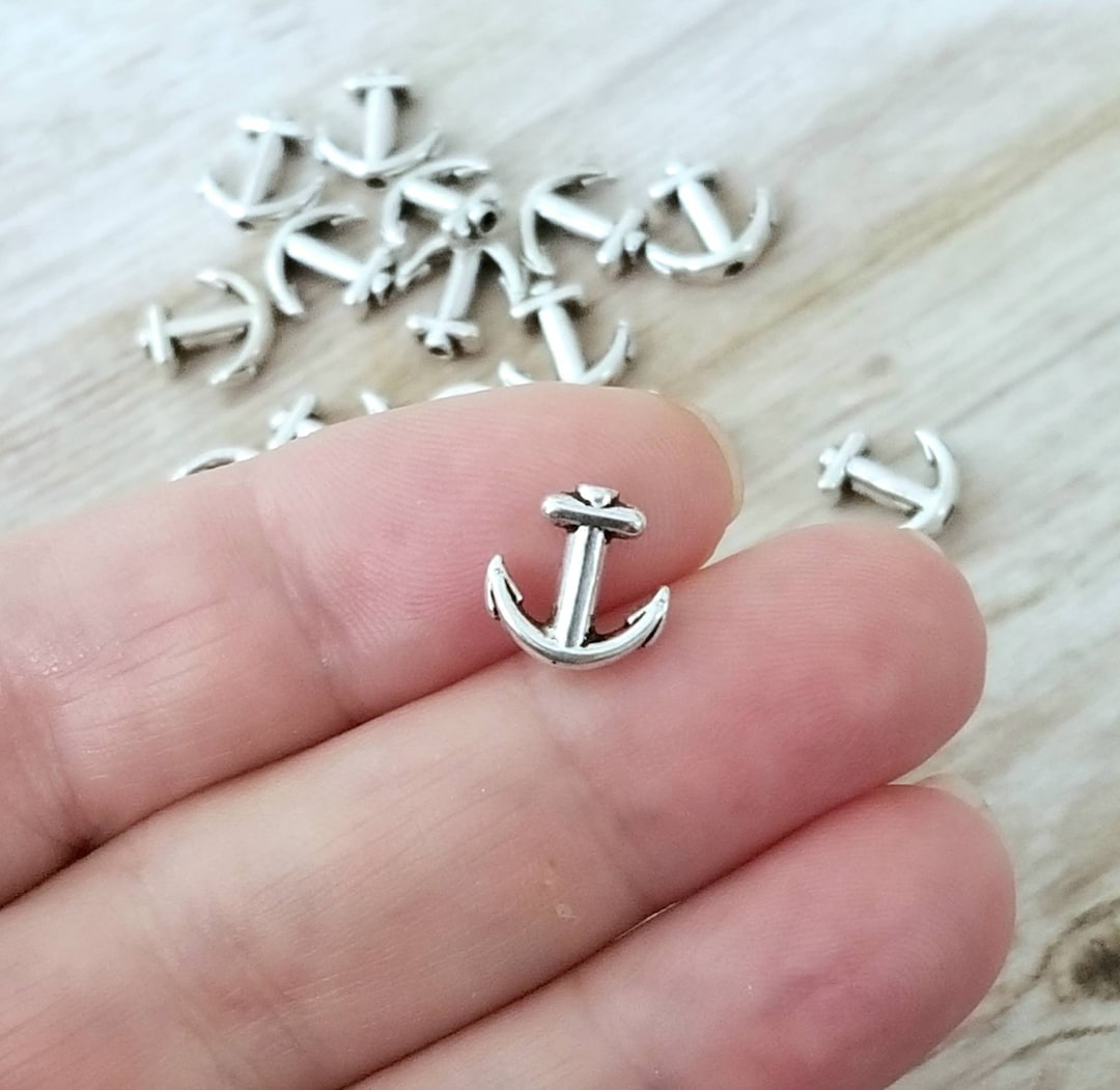 Anchor Spacer Beads Small Silver Nautical Bracelet Charms Beach Boho ...