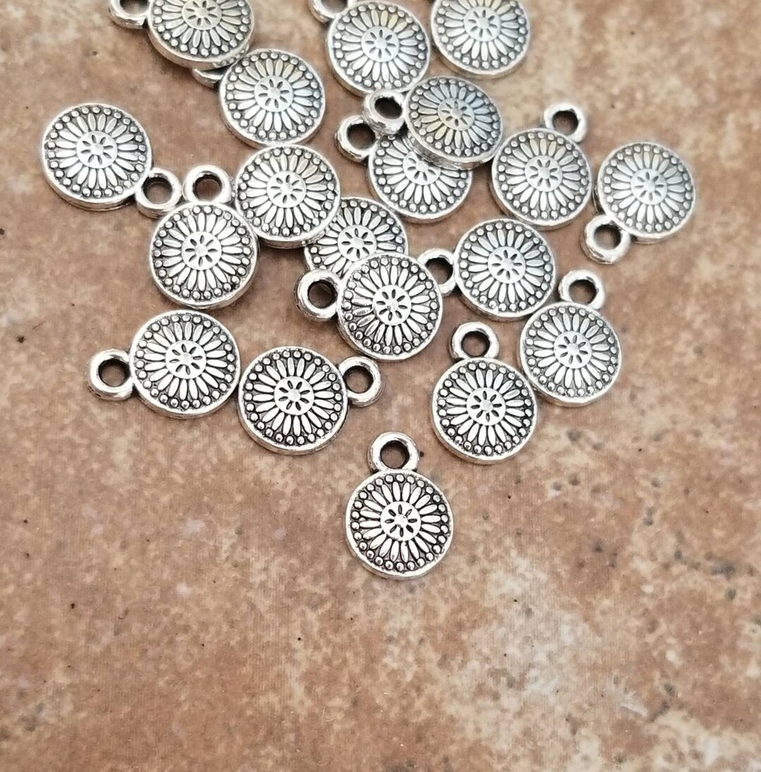 12 Sweet Tiny Boho Charms Mini Ornate Circle Charms Extension Chain ...
