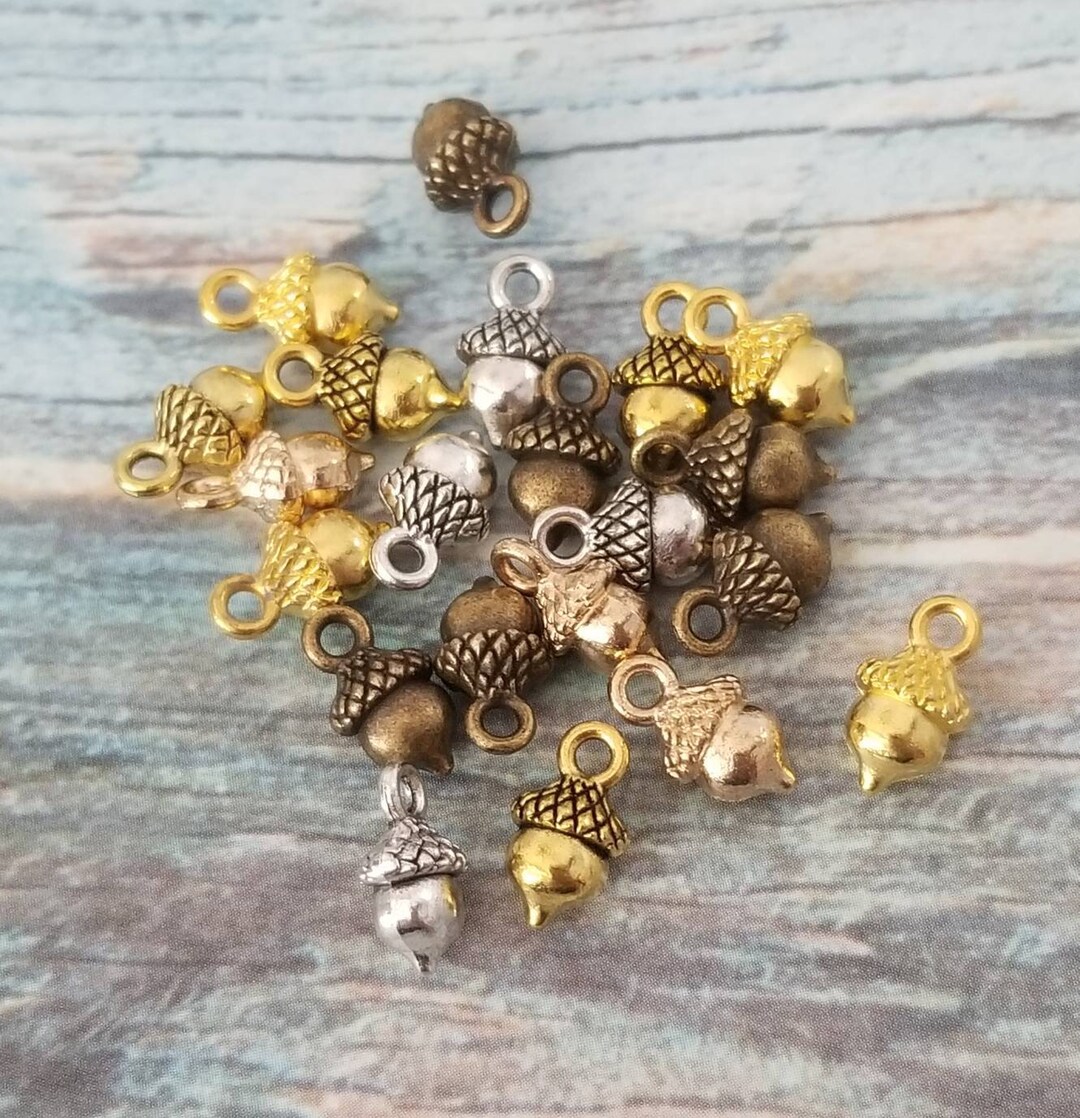 8 Little Acorn Charms 3D Fall Charms Silver Bronze Gold Champagne Gold ...