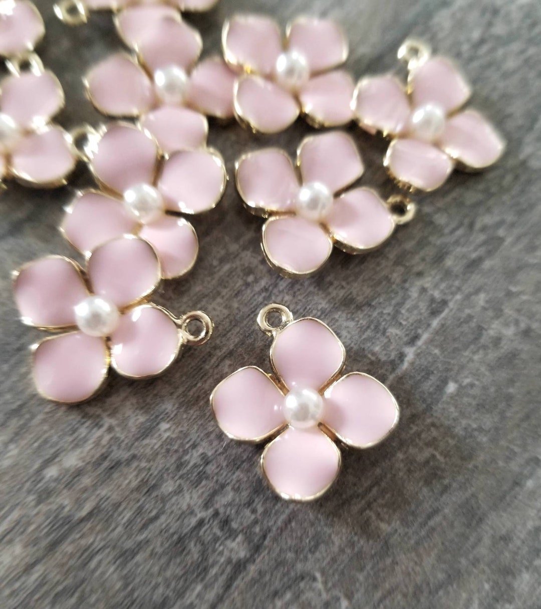 6 Beautiful Spring Flower Charms Pink Enamel Flower Charms Enamel ...