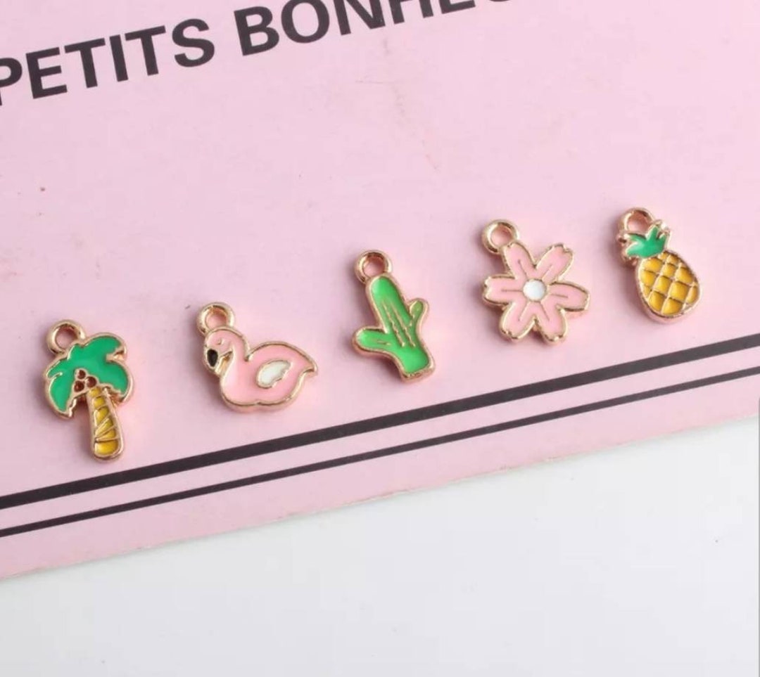 Teeny Tiny Enamel Charms Mini Flamingo Cactus Flower Pineapple Palm ...