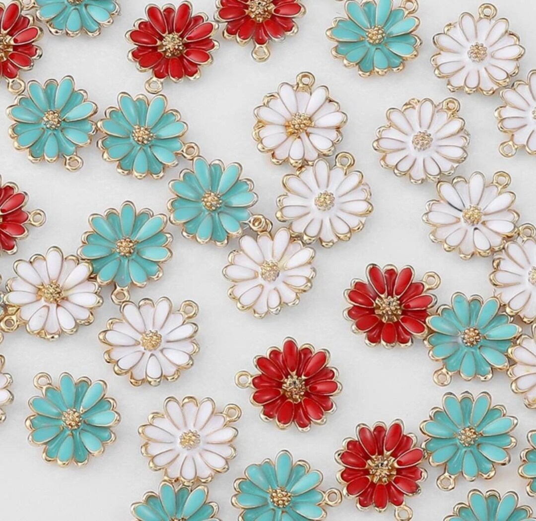 Gorgeous Enamel Flower Charms Beautiful Spring Flower Charms Red, Blue ...