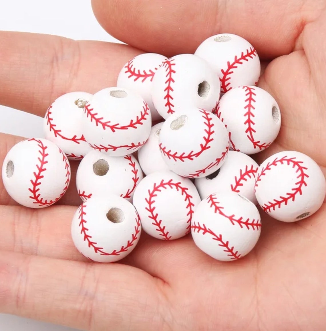 Wooden Baseball Beads Larger Size Baseball Focal Beads Lightweight ...
