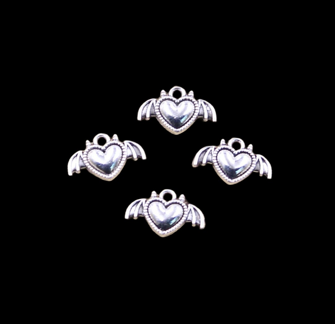 Devil Heart Charms With Wings Small Flying Heart Charms With Horns ...