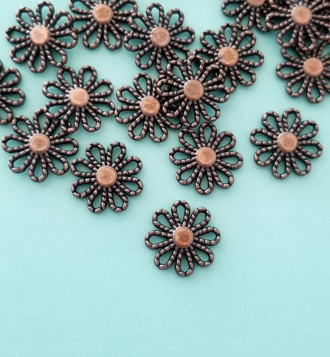 10 Mini Deep Copper Daisy Connectors Copper Flower Connectors No Loop ...