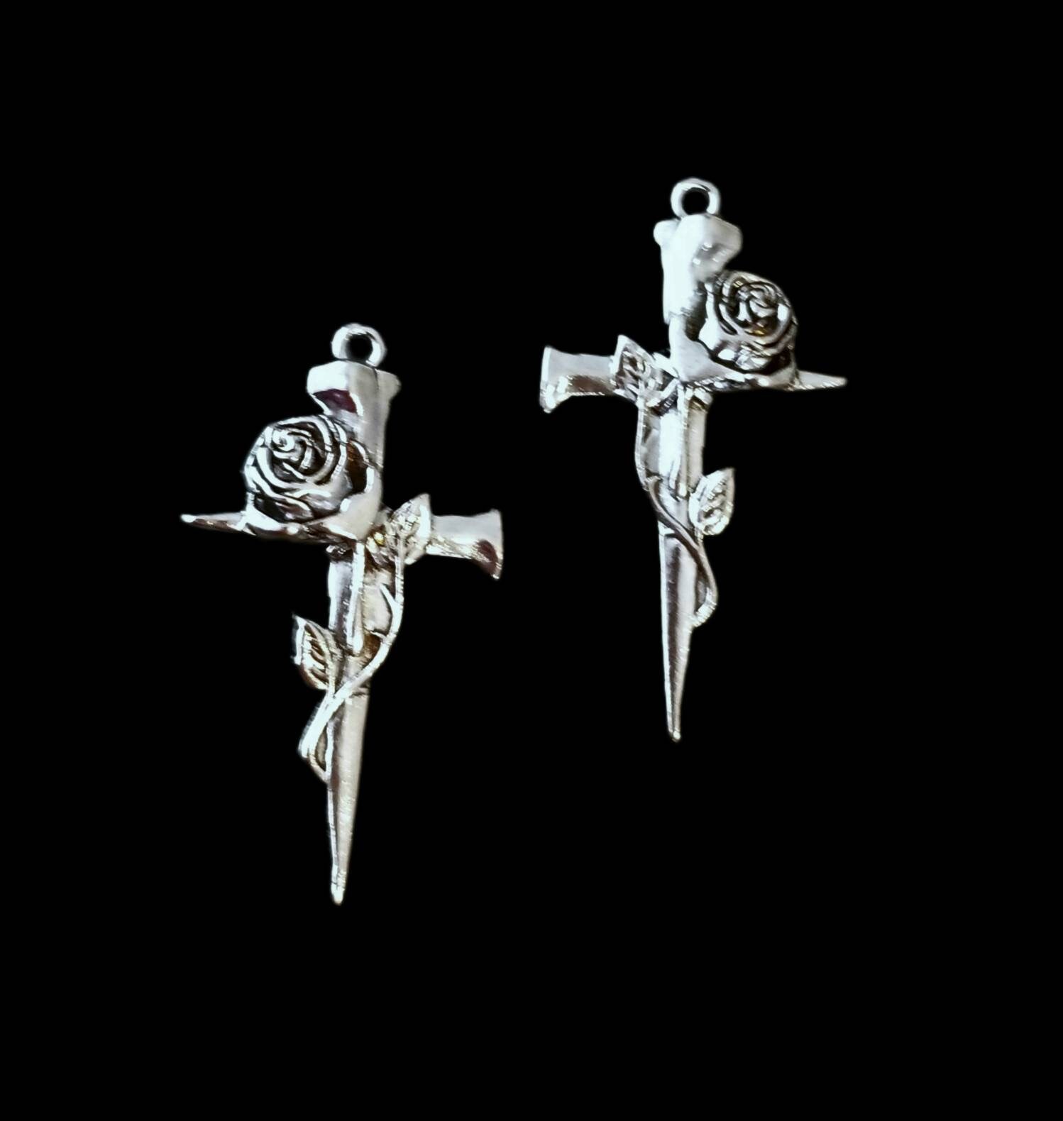 Large Rose Cross Pendant Substantial Nail Cross With Rose Vine Dark ...