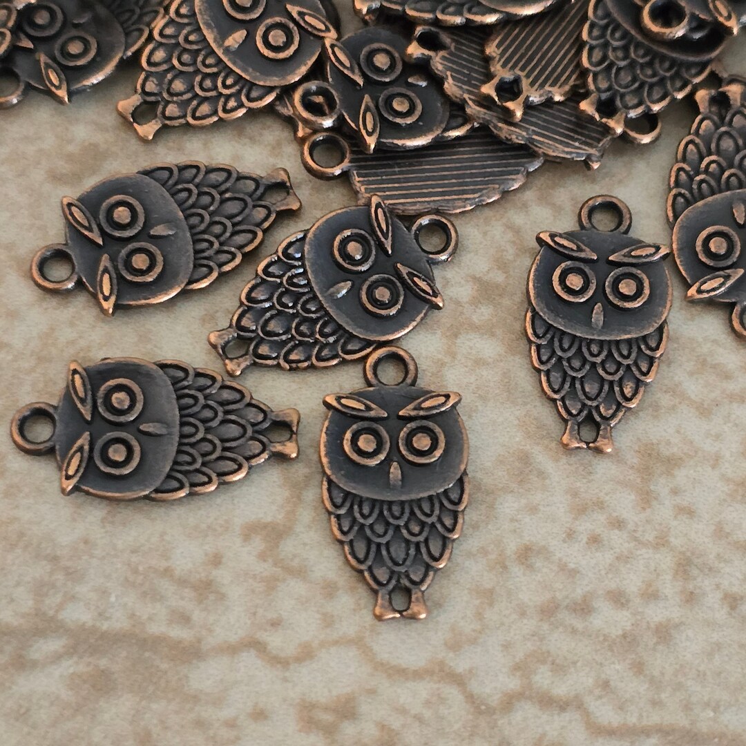 10 Copper Owl Charms Little Feet Owls Copper Owl Findings Owl Jewelry ...