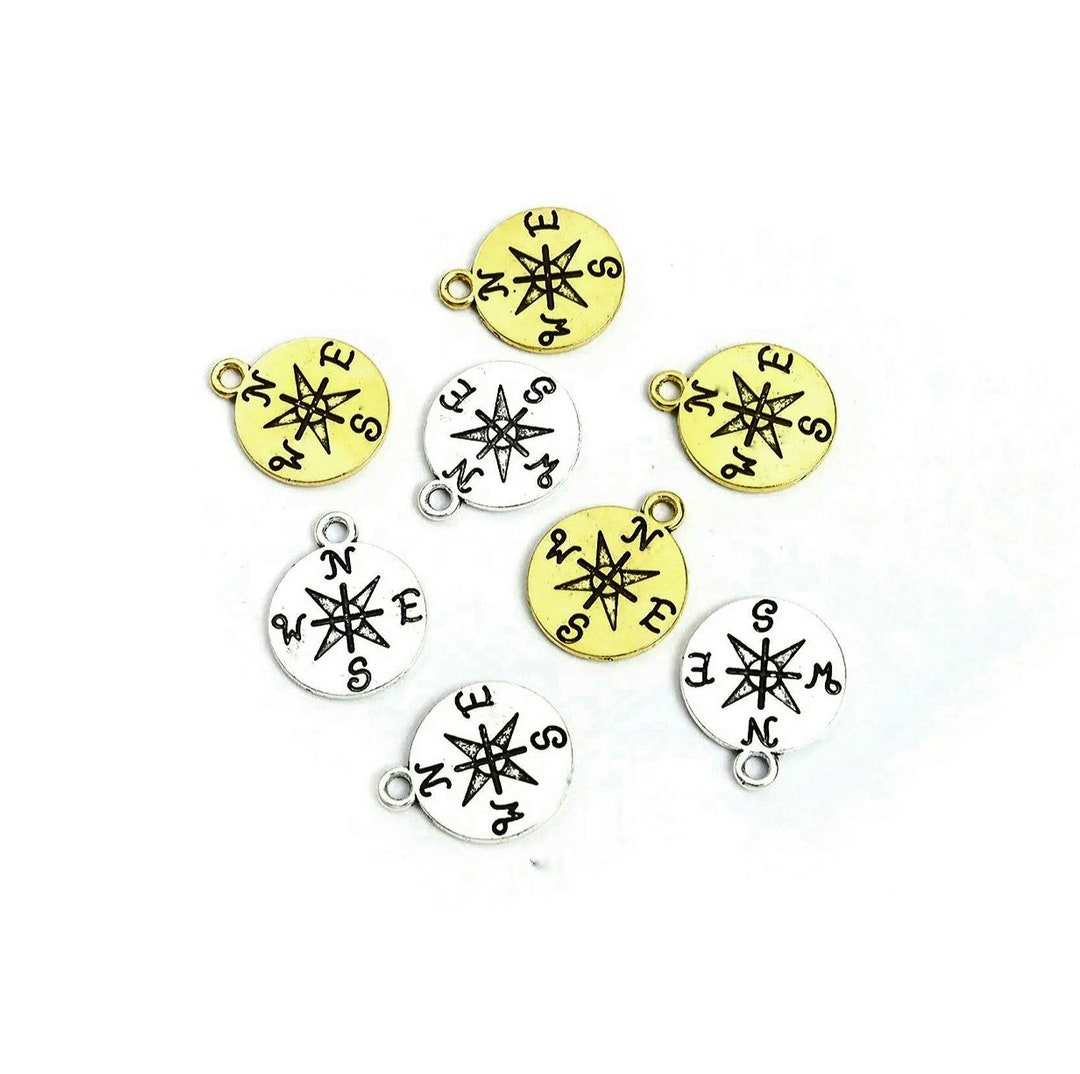 6 Compass Charms Silver or Gold Compass Charms Travel Charms Hiking ...
