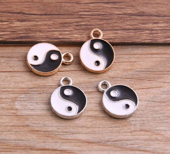 Small Enamel Ying Yang Charms Silver or Gold Base Yin Yang - Etsy