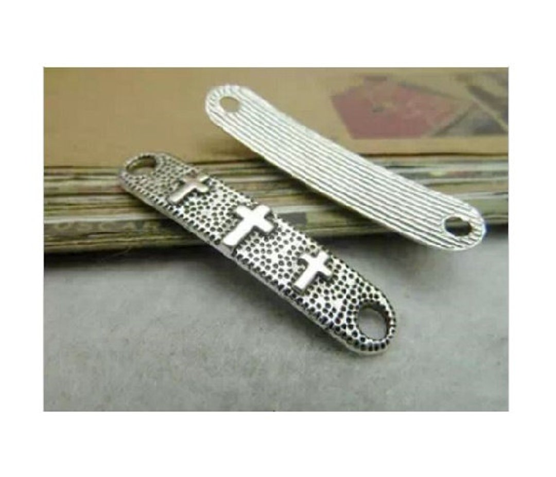 4 Bar CROSS Bracelet Connectors Antique Silver Triple Cross Curved ...