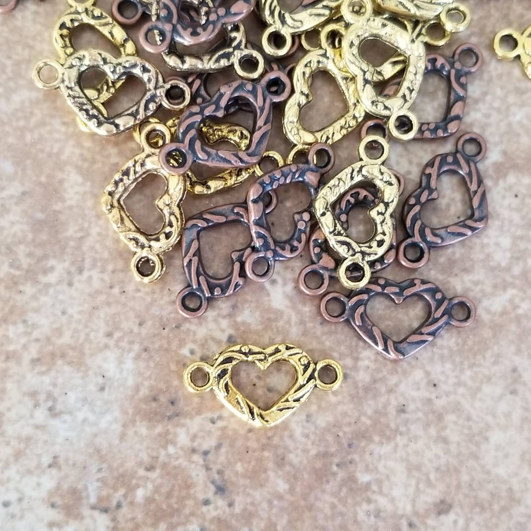 Mini Heart Connectors Antique Gold Dark Copper Mini Heart Charms ...