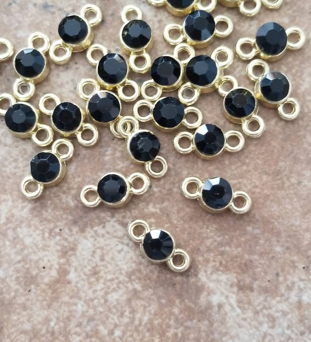 Tiny Black Crystal Connectors 2 Loop Mini Connectors With Black Crystal ...