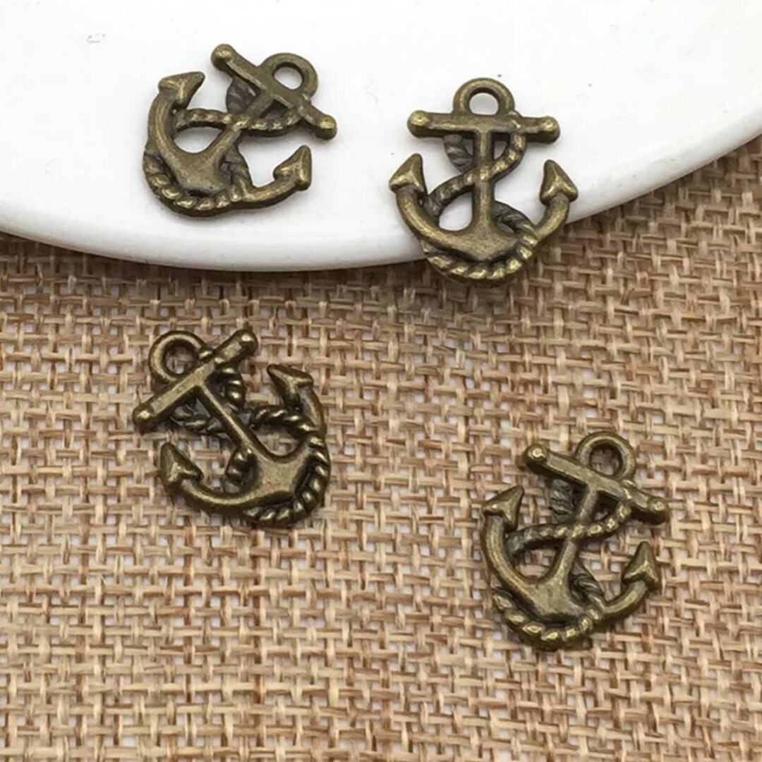 Small Bronze Fouled Anchor Charms Nautical Mini Anchors Beach Cruise ...