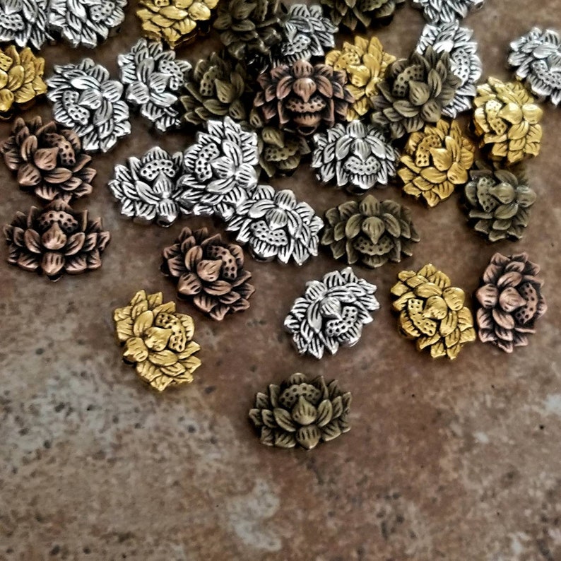 Lotus Spacer Beads Antique Gold Silver Copper Bronze Lotus - Etsy