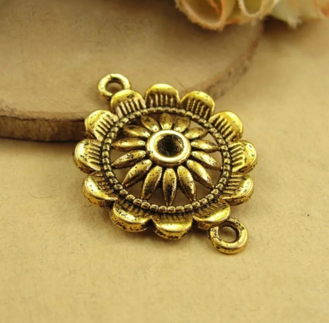 5 Gold Flower Connector Charms Gold or Antique Gold Bracelet Connectors ...