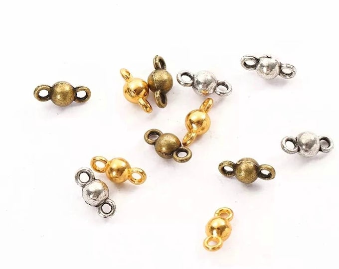 20 Ball Connectors Little 2 Loop Ball Beads gold Silver or Bronze Ball ...