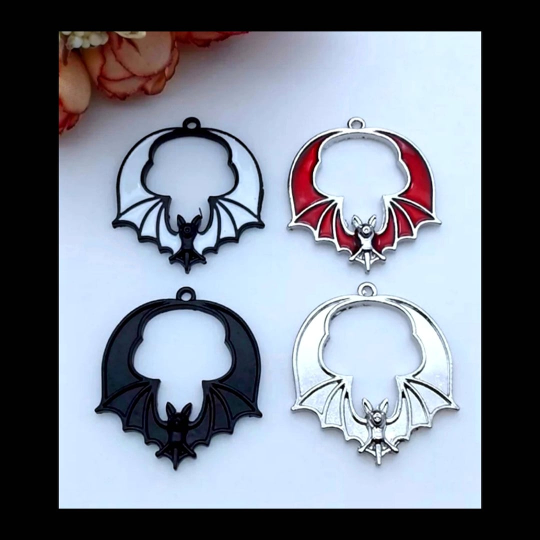 2 Gorgeous Bat Pendants 4 Colors Larger Bat Charms Halloween Jewelry ...