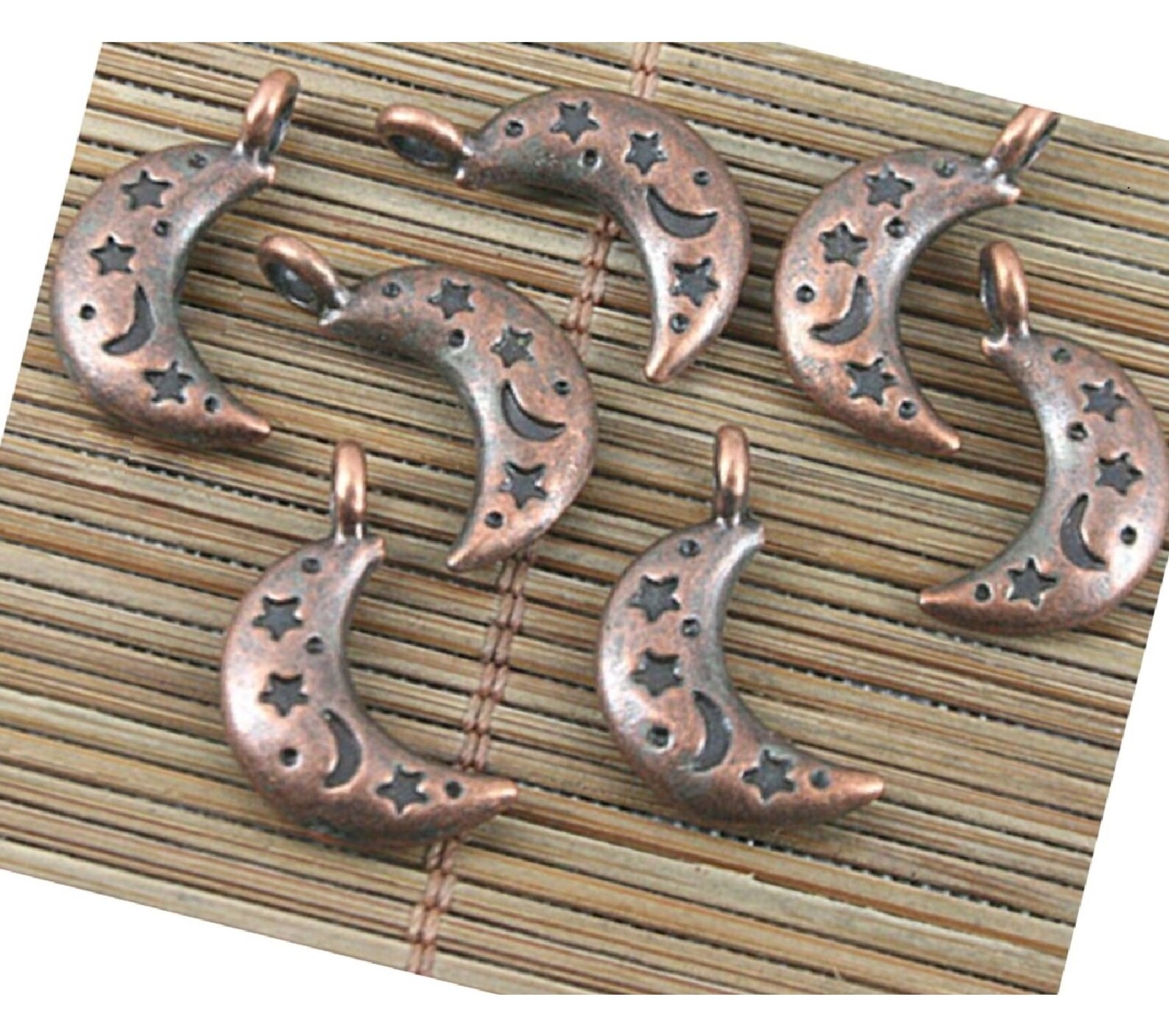 6 Moon Charms Deep Copper Moons With Stamped Stars Luna Celsetial Night ...