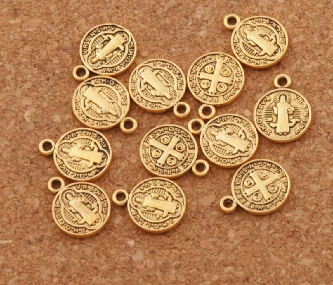 10 Tiny St Benedict Charms Silver Bronze Gold Saint Benedict | Etsy