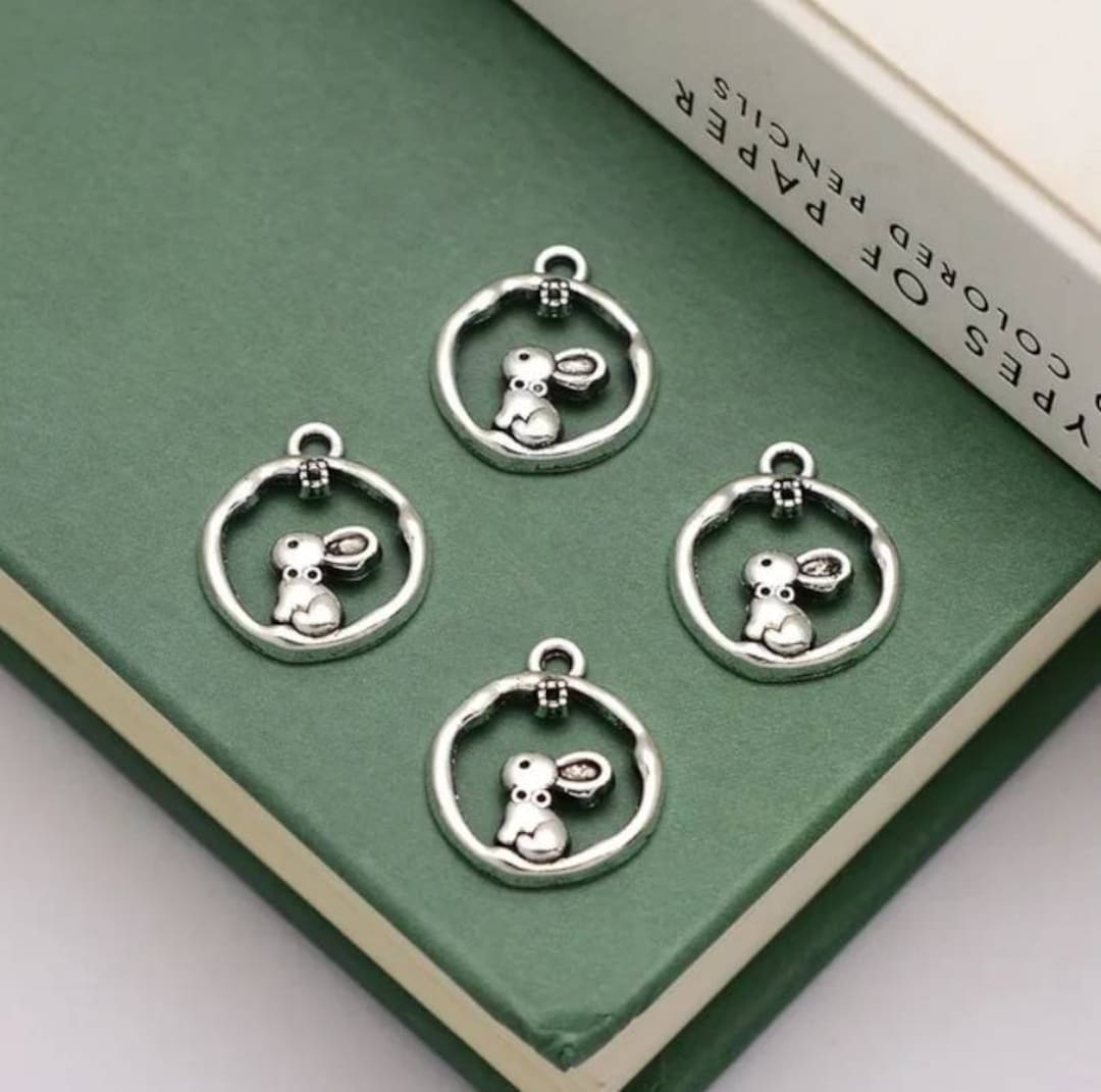 10 Little Rabbit Charms in Circle With Tiny Accent Mini Rabbit Charms ...