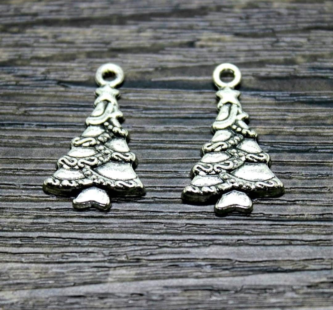 10 Christmas Tree Charms Decorated Holiday Winter Charms Holiday Charms ...