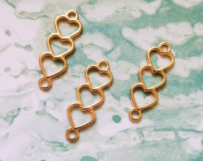 Gold Triple Heart Connectors Lovely Heart Charms Light Gold Valentine's ...