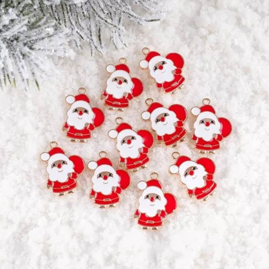 Darling Enamel Santa Charms Red and White Enamel Over Gold Happy Santa ...