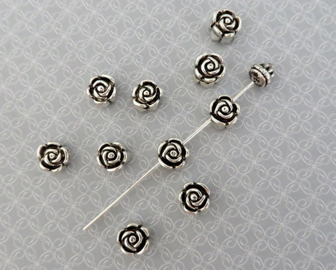 Rose Spacer Beads Deep Carved Look Small Valentine Roses Silver Rose ...