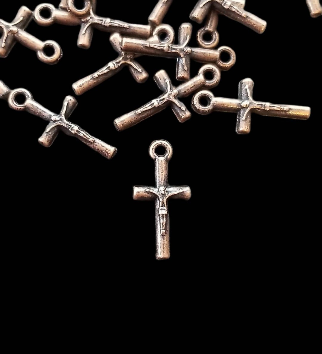 10 Mini Deep Copper Crucifix Charms Christian Faith Very Small Cross ...