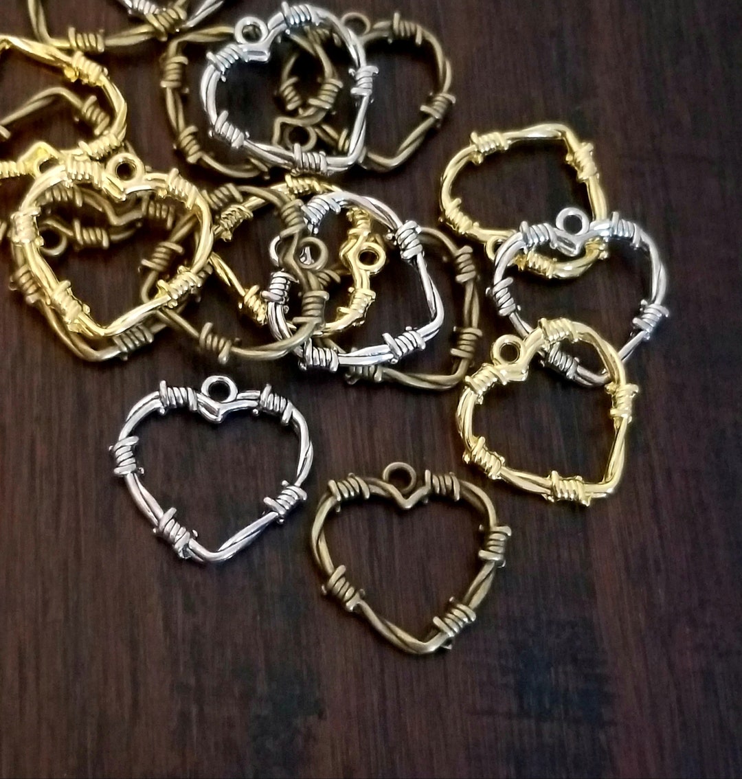 Barbed Wire Heart Charms Silver Bronze or Gold Anti Valentine Charms ...