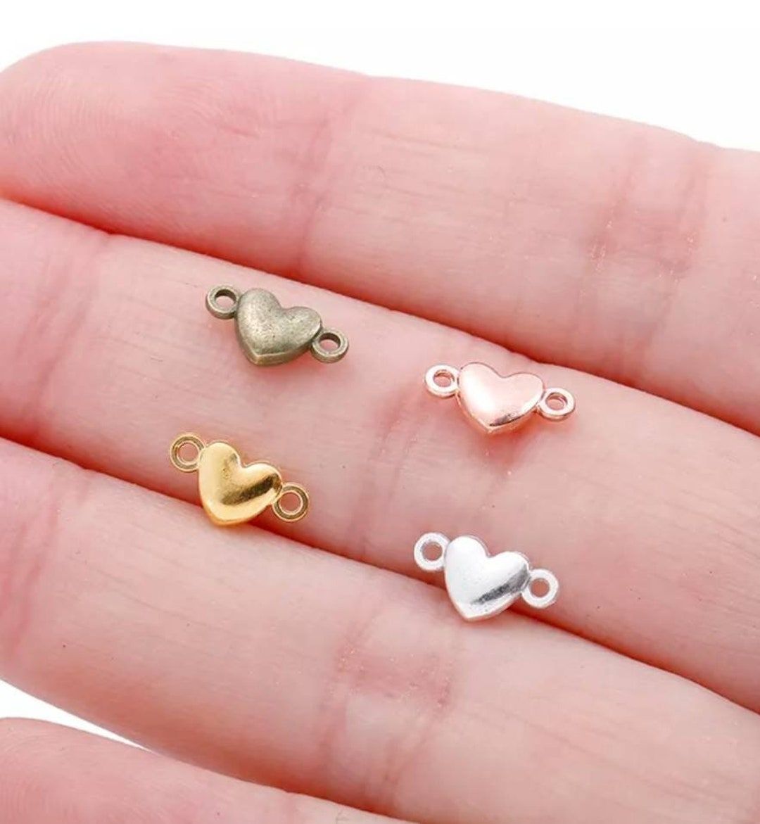 20 Tiny Heart Connectors Extremely Small Mini Heart Charms With 2 Loops ...