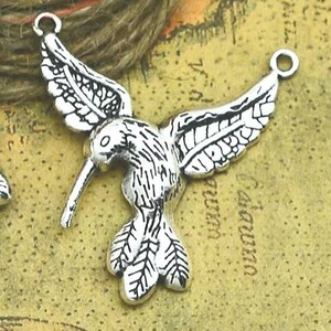 Large Hummingbird Connectors Pendants Beautiful Light Silver Tone Birds ...