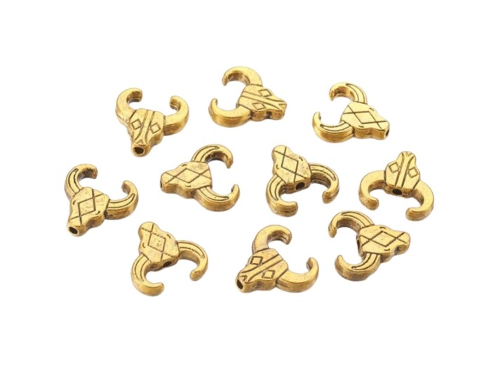 10 Antique Gold Native Design Cattle Cow Bull Beads Ox Buffalo Spacer ...