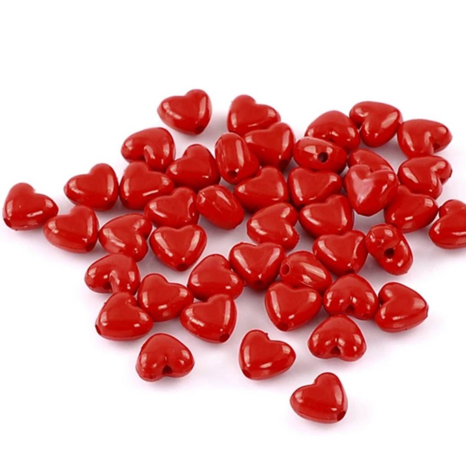 20 Red Acrylic Heart Spacer Beads Beautiful Ruby Red Heart Bracelet ...