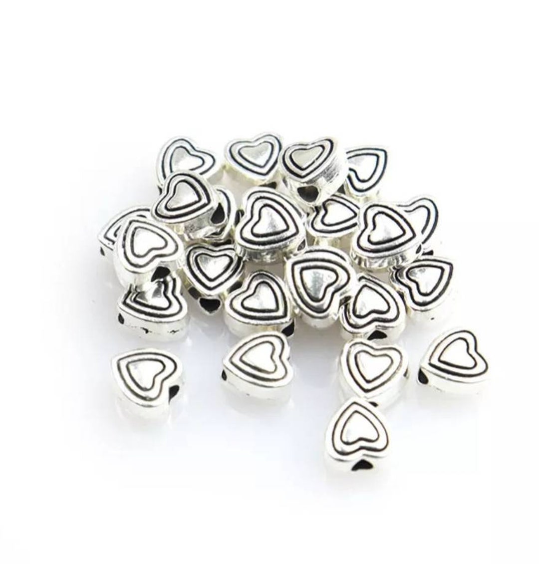 20 Lovely Heart Spacer Beads Heart Beads With Double Line Details ...