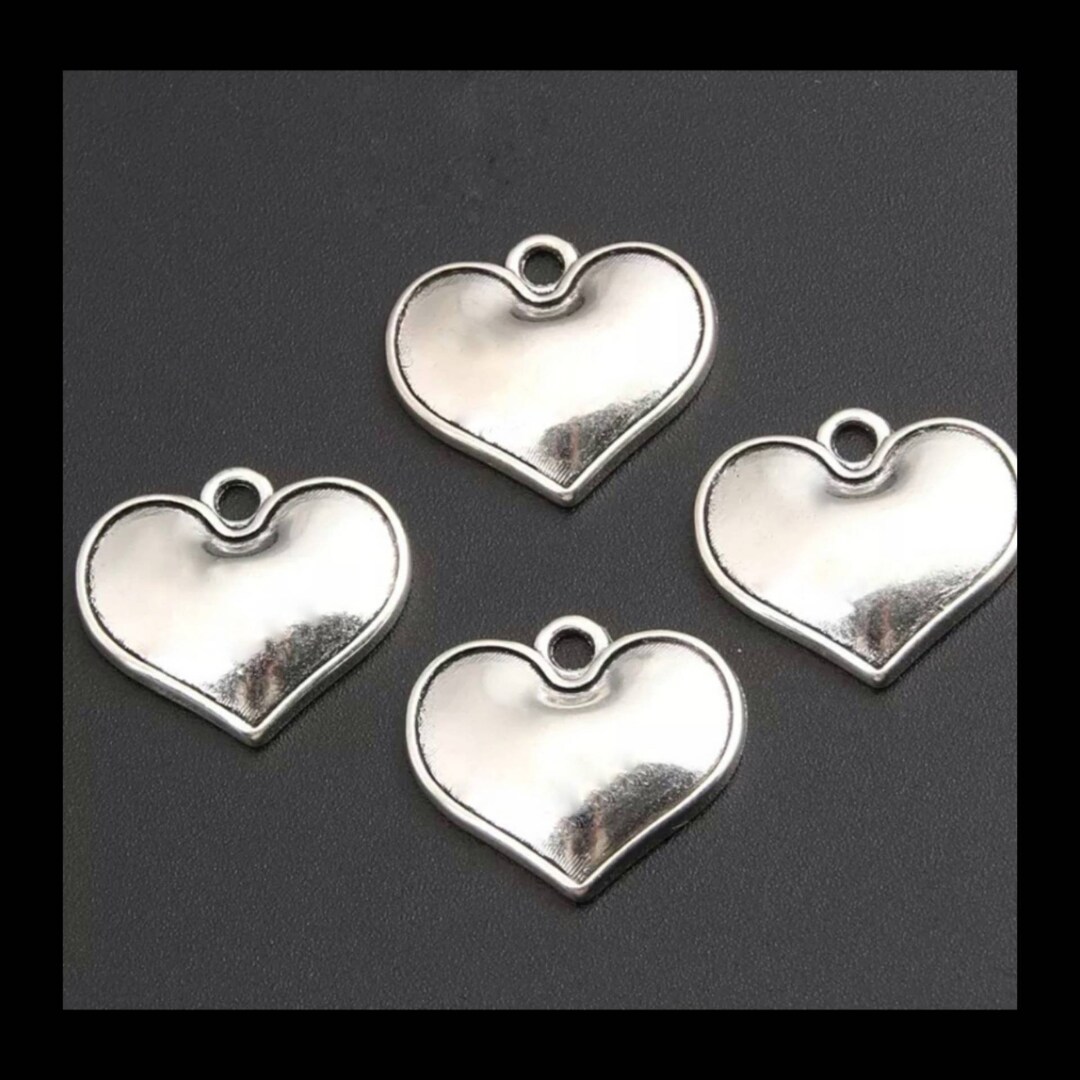 6 Heart Charms Slightly Puffed Hollow Silver Heart Pendants Valentine's ...