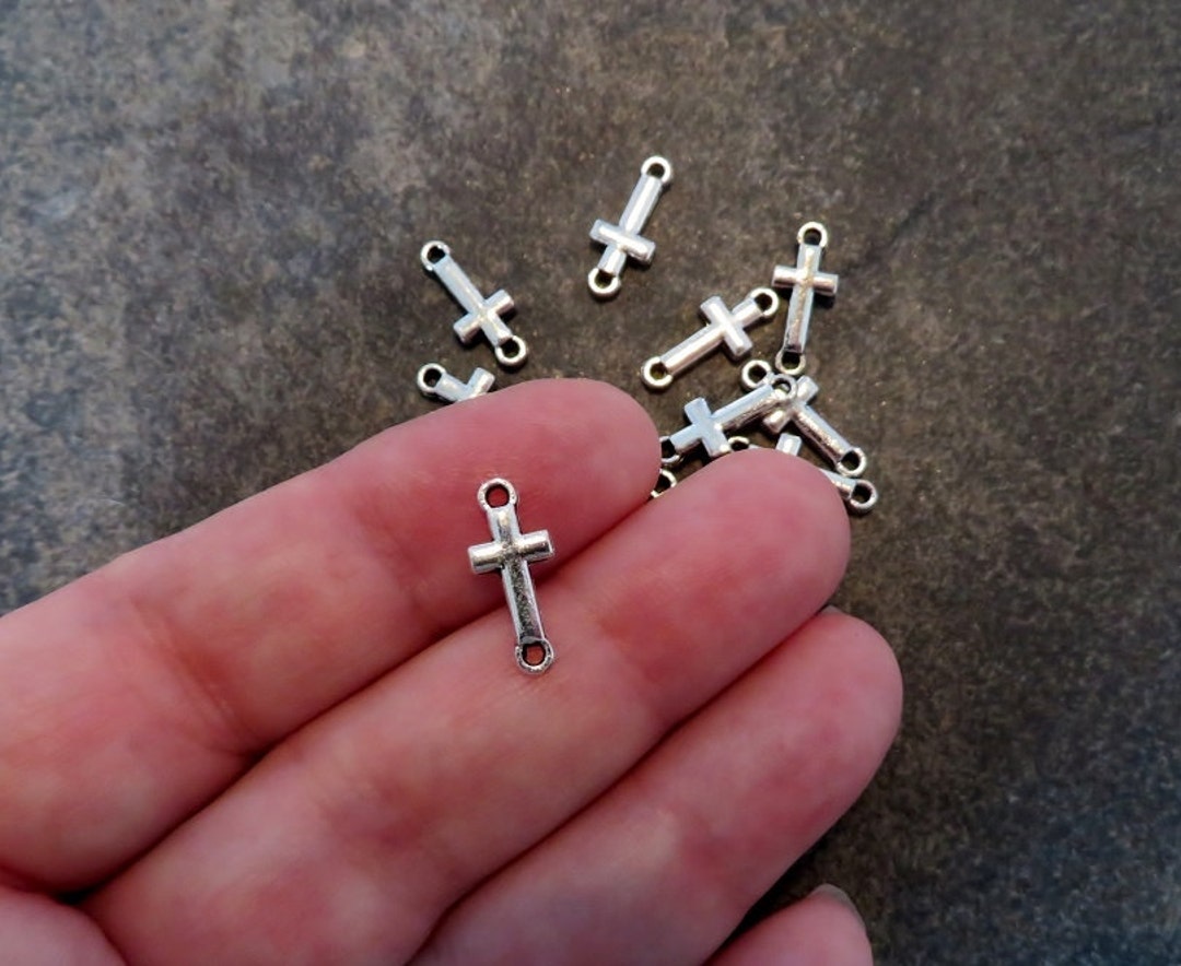 12 Tiny Cross Connectors Mini Silver Crosses Charms Rosary Parts ...