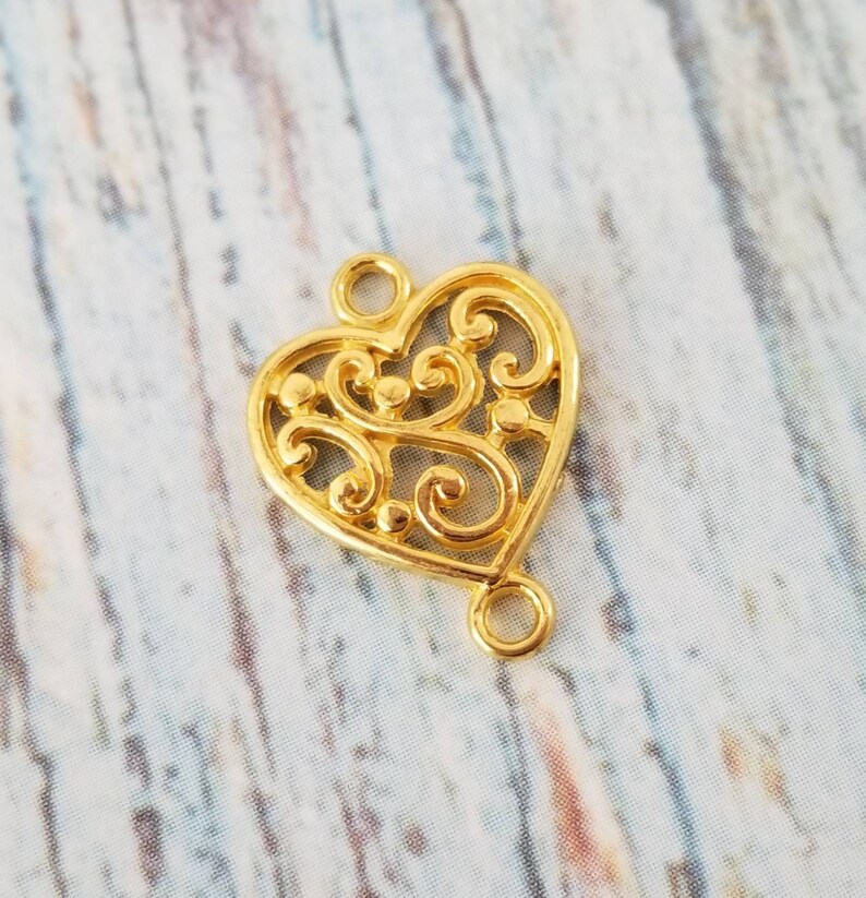 Small Lovely Filigree Heart Connectors Gold Heart Charms Valentine Love ...