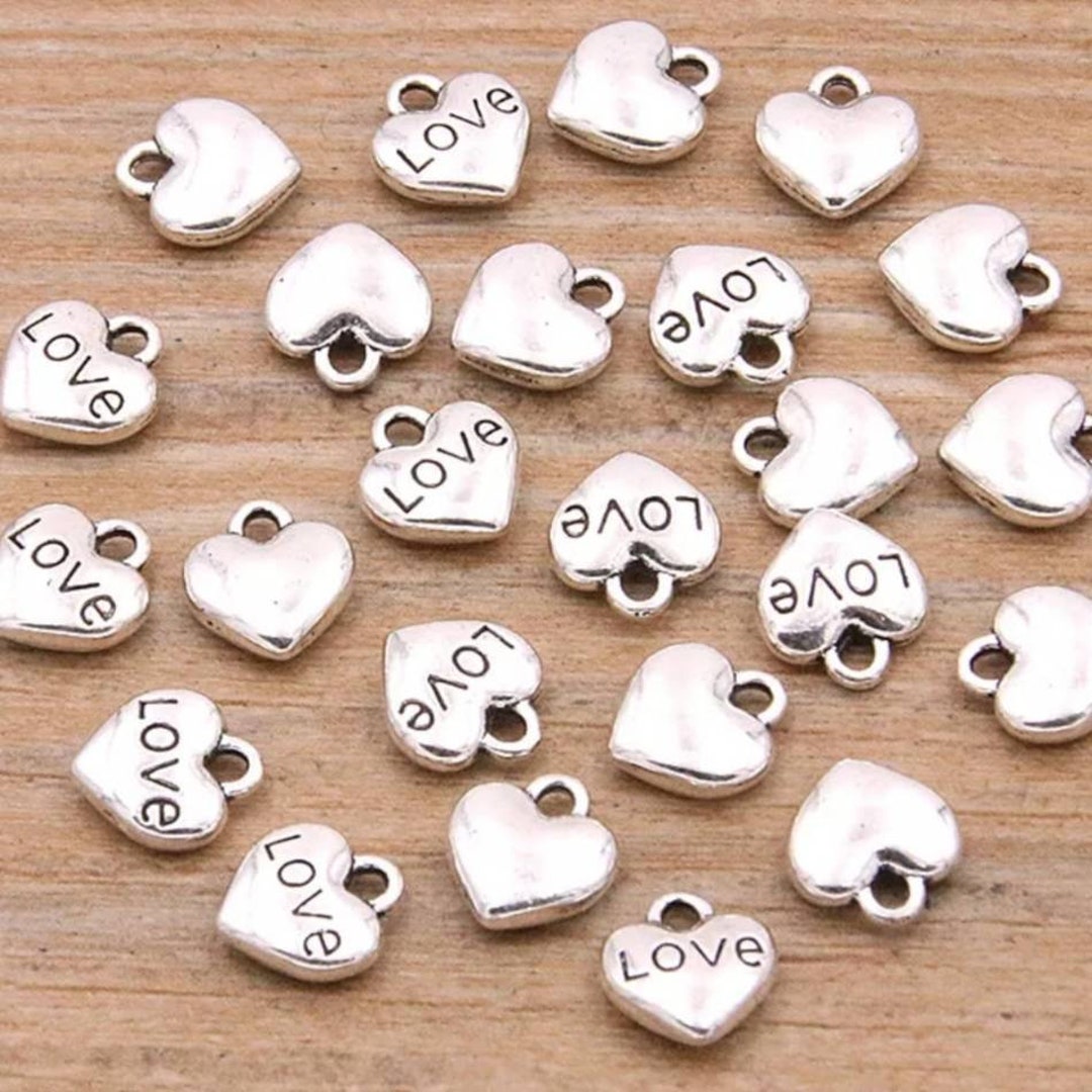 Tiny Silver Heart Charms With Love Mini Heart Charms Love Charms ...